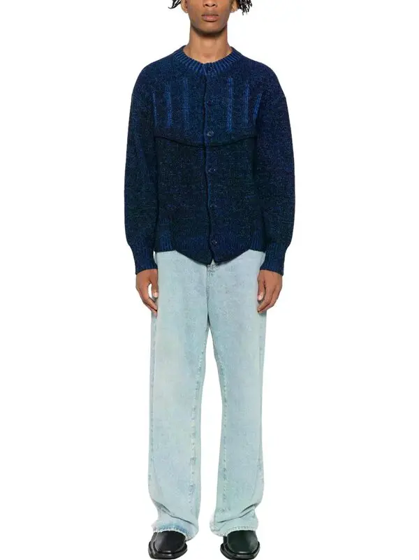 JUNTAE KIM Ribbed Knit Mélange Cardigan With Raised Seam Detail - Black