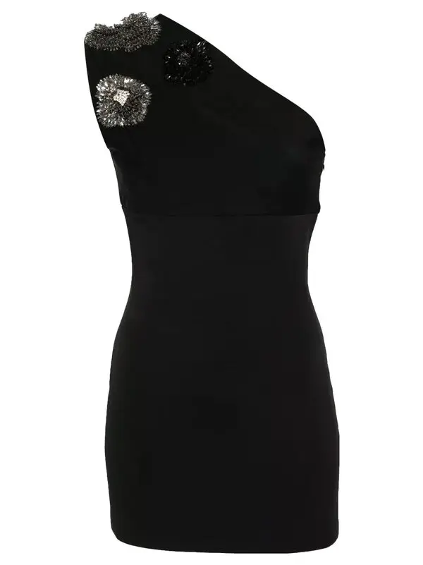 Balmain Embellished One-shoulder Dress - Black