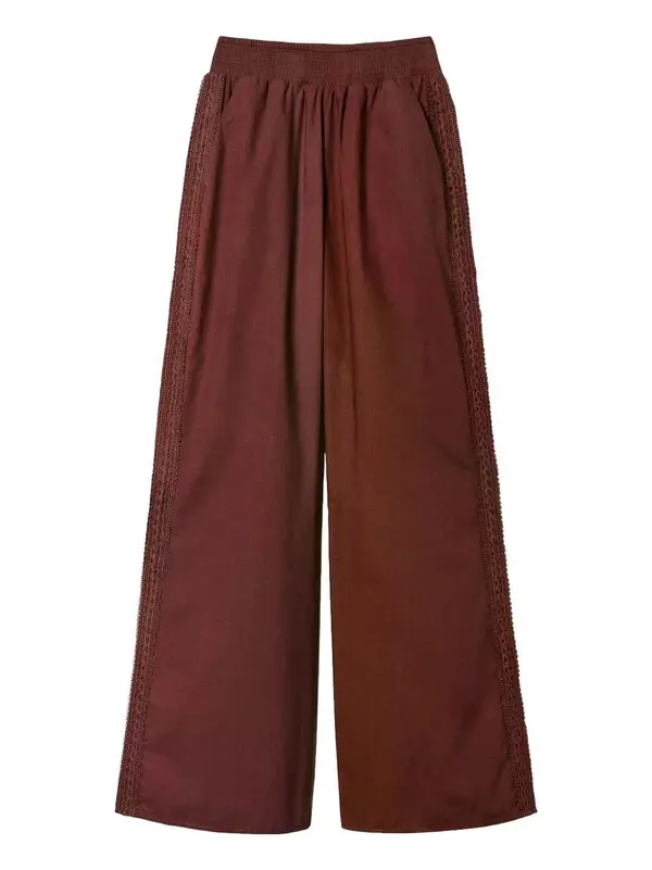 TWINSET Embroidered Wide-leg Trousers - Brown
