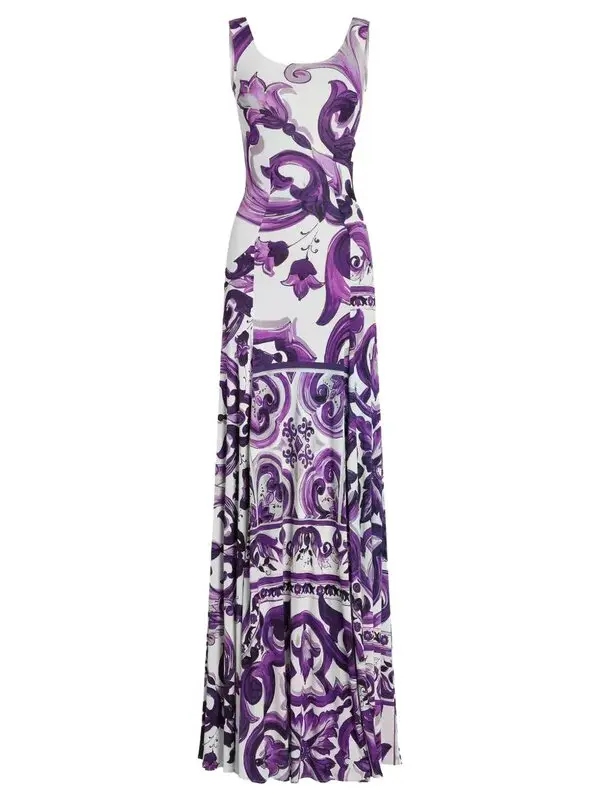 Dolce & Gabbana Maiolica Print Midi Dress - Purple
