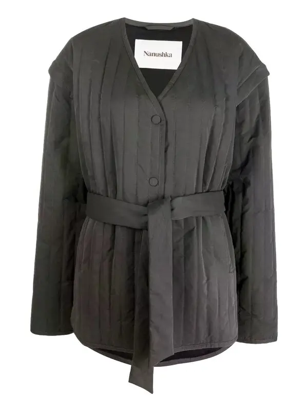 Nanushka Quilted Belted Jacket - Grey