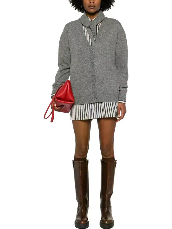 Plan C Merino Wool Blend Ribbed Knit Cardigan - Grey
