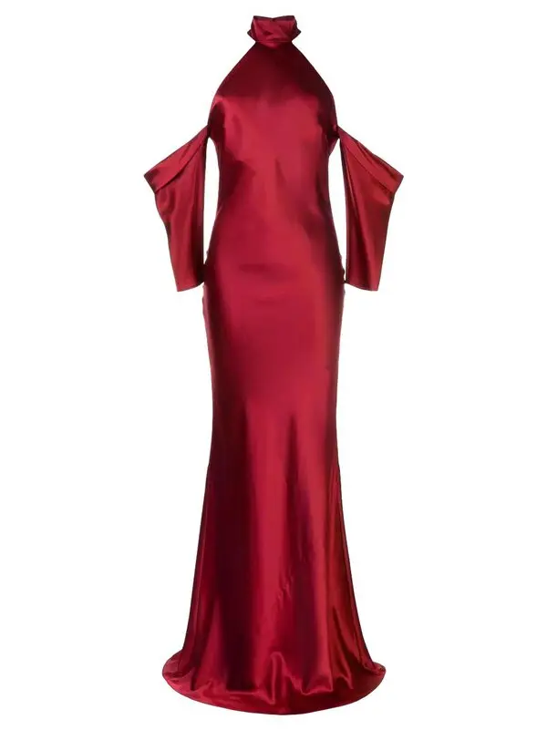 Michelle Mason Silk Charmeuse Halterneck Maxi Dress - Red