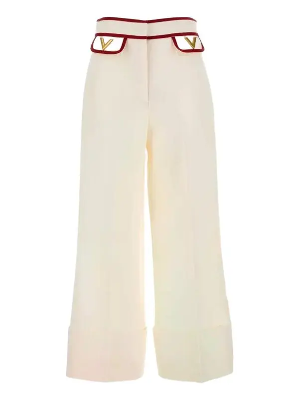 Valentino Garavani Crepe Couture Trousers With V Gold Turn-ups - Neutrals