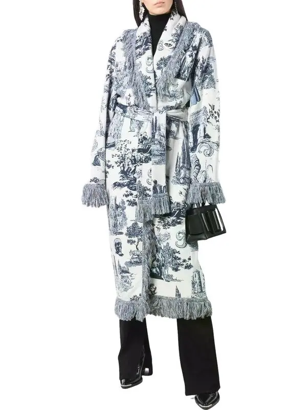 Philipp Plein Intarsia Knit Fringed Edge Cardigan - White