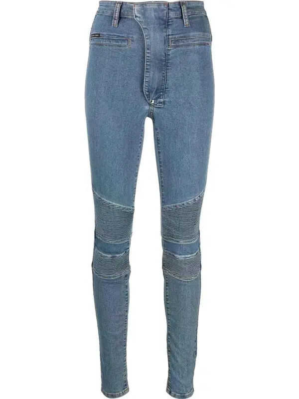 Philipp Plein High Waist Biker Jeans - Blue