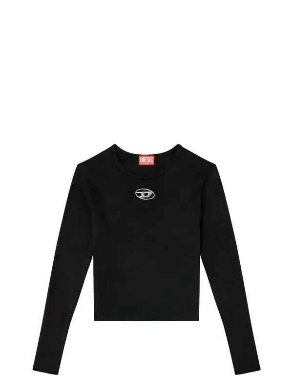 DIESEL® Round Neck Long-sleeve Top With Cut-out Detail - Black
