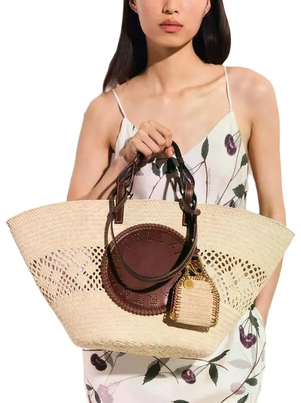 Stella McCartney Logo Perforated Raffia Tote Bag - Neutrals