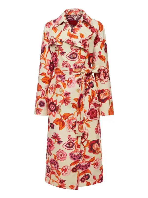La DoubleJ Floral-print Cotton Trench Coat - Neutrals
