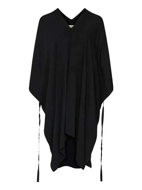 MAISON MARGIELA V-neck Midi Dress With Drop Shoulder And Asymmetric Hem - Black