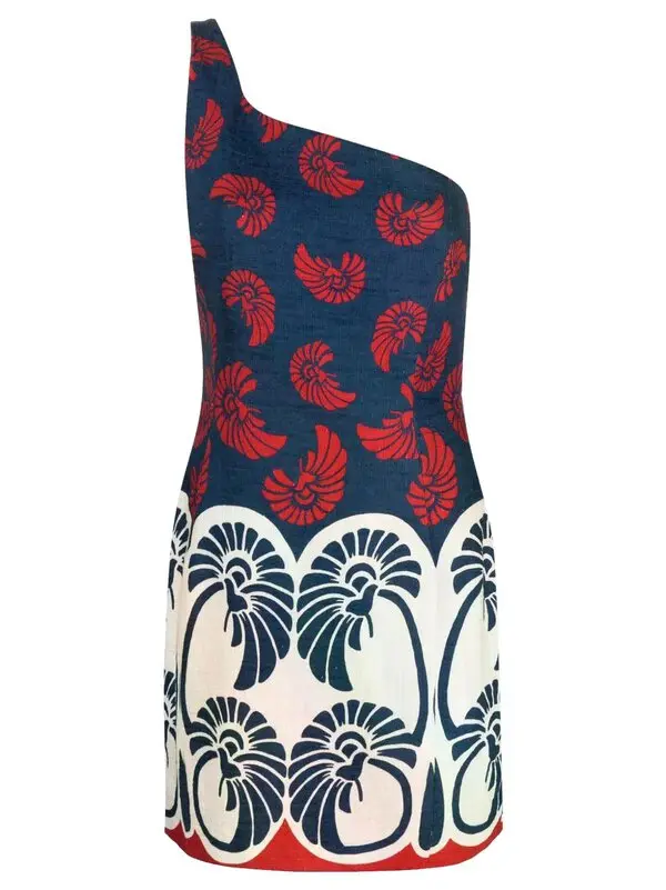 La DoubleJ Palmetto Placed Print One-shoulder Mini Dress - Blue