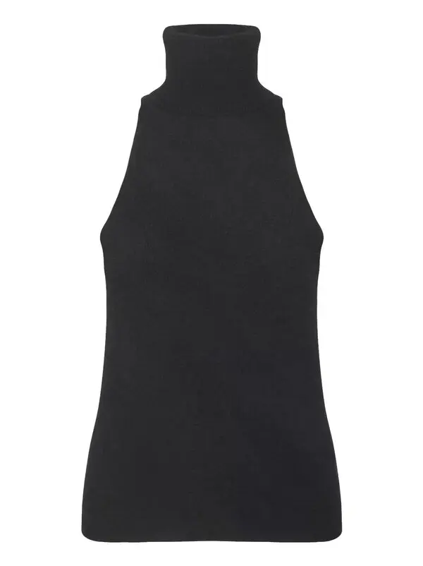 Cashmere In Love Sleeveless Turtleneck Knit Top - Black
