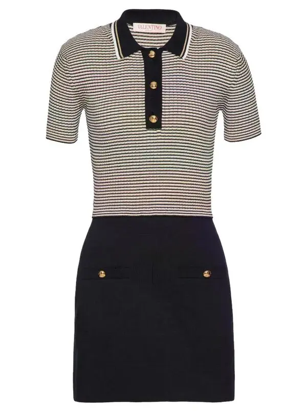 Valentino Garavani Striped Polo Knit Dress - Black