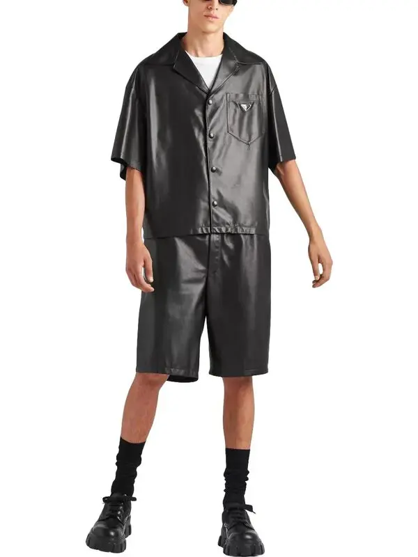 Prada Leather Bermuda Shorts - Black