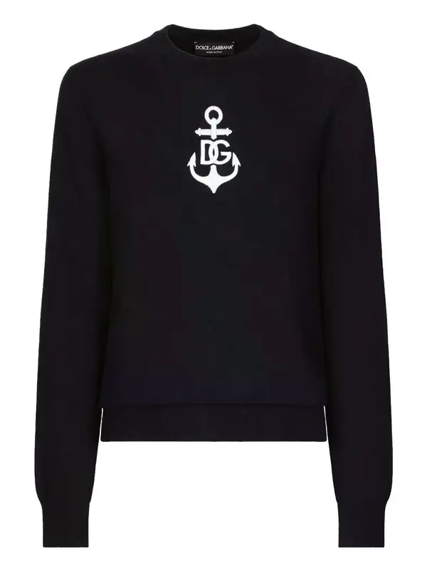 Dolce & Gabbana Logo-embroidered Virgin Wool Jumper - Blue