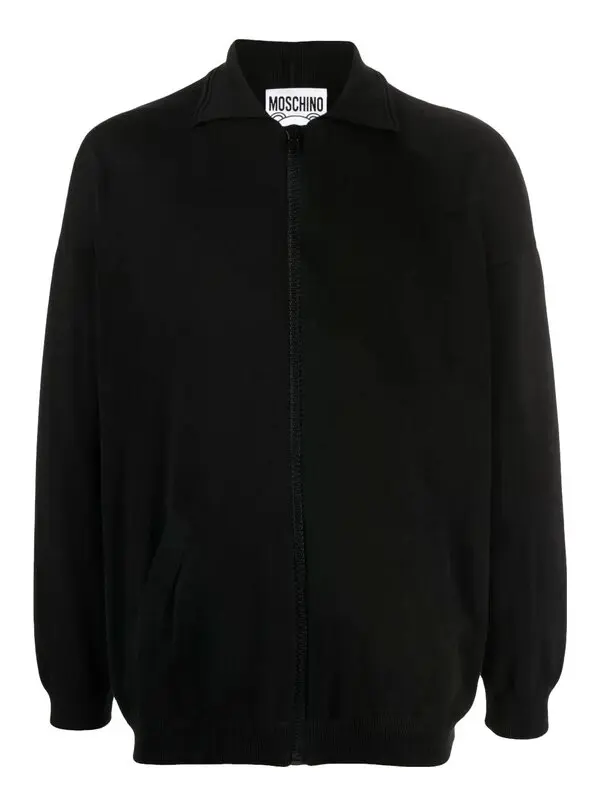 Moschino Teddy Bear Intarsia Knit Zip Cardigan - Black