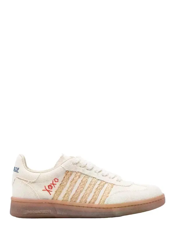 Dsquared2 Lace-up Sneakers With Embroidered Motif - Neutrals