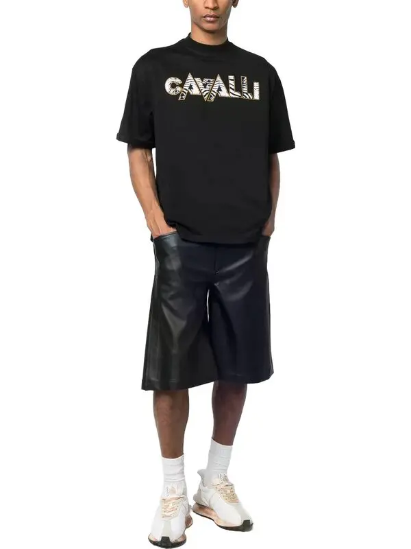 Roberto Cavalli Zebra-print Logo T-shirt - Black