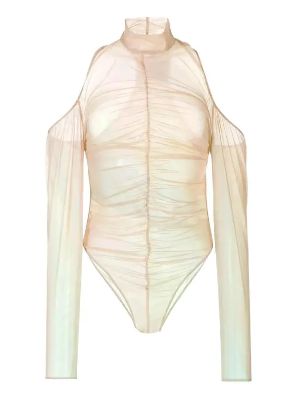 BOYAROVSKAYA Ruched Mesh Bodysuit - Brown