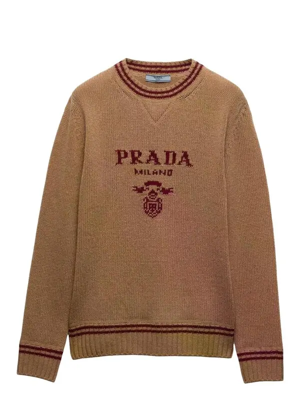 Prada Intarsia Knit Logo Sweater - Neutrals