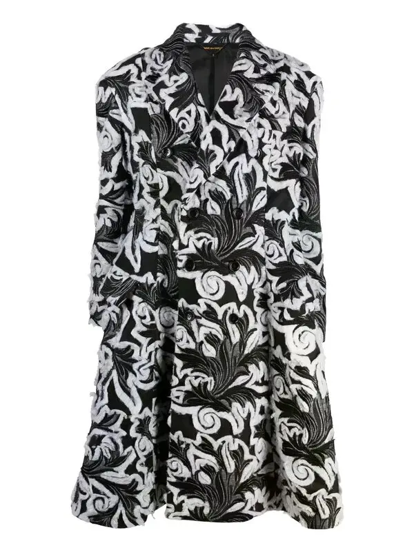 Comme Des Garçons Double-breasted Floral Jacquard Coat - Black