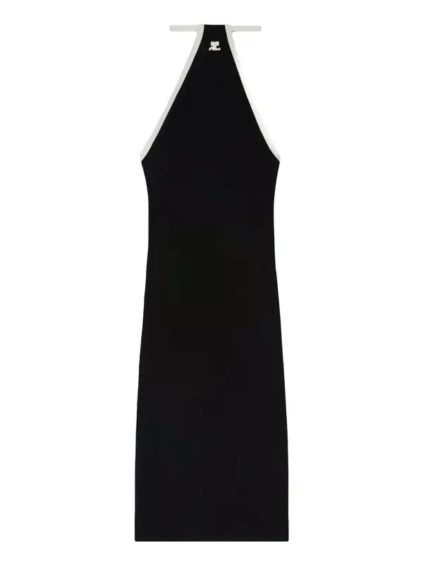 COURREGES Logo-embroidered Halterneck Midi Dress - Black