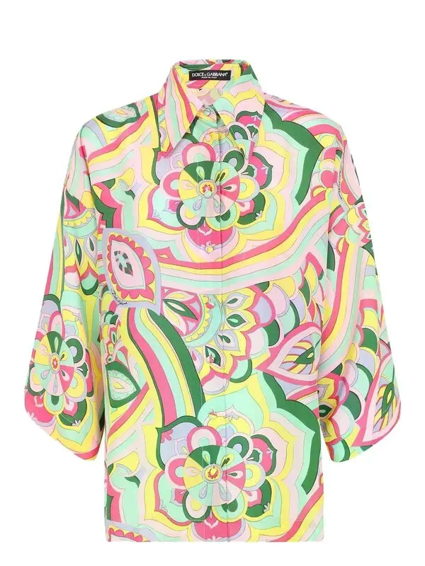 Dolce & Gabbana Abstract Floral Print Silk Shirt - Blue
