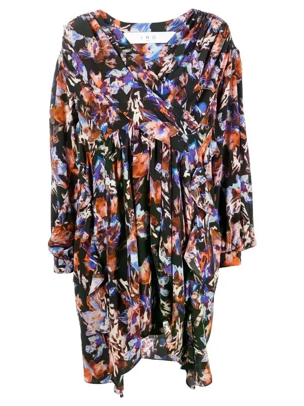 IRO PARIS Floral Print V-neck Knee-length Dress - Black