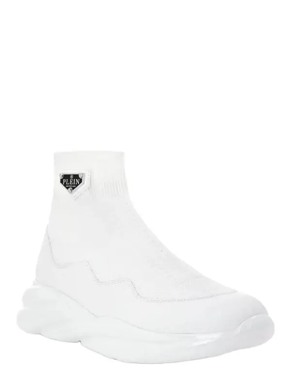 Philipp Plein Logo Plaque Sock Ankle Sneakers - White