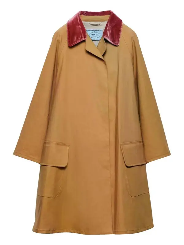 Prada Cotton Raincoat With Velvet Collar - Brown