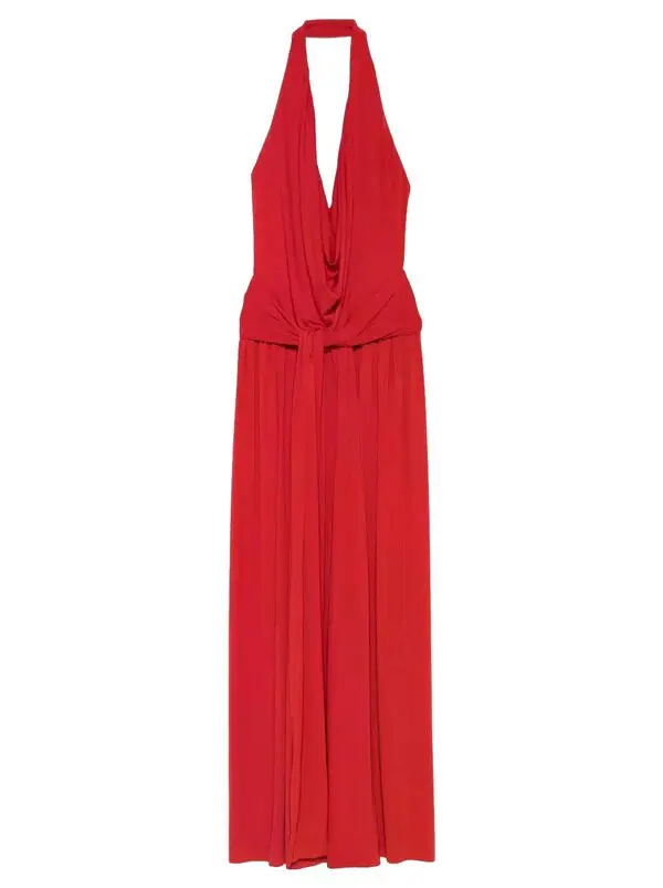 NISSA Halterneck Maxi Dress With Plunging Neckline And Side Slit - Red