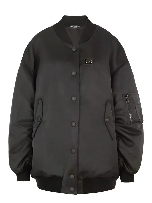 Dolce & Gabbana Duchesse Bomber Jacket With Logo Patch - Black