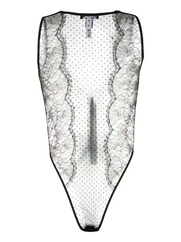 Dolce & Gabbana Plunging Sheer Lace Bodysuit - Black