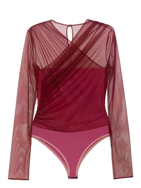 NENSI DOJAKA Burgundy Tulle Bodysuit - Red
