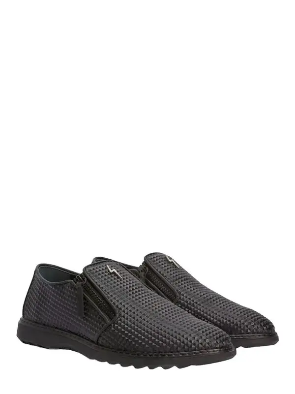 GIUSEPPE ZANOTTI Cooper Flat Leather Loafers With Silver-tone Logo Detail - Black