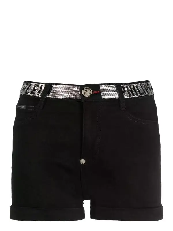 Philipp Plein Logo-embellished Denim Shorts - Black