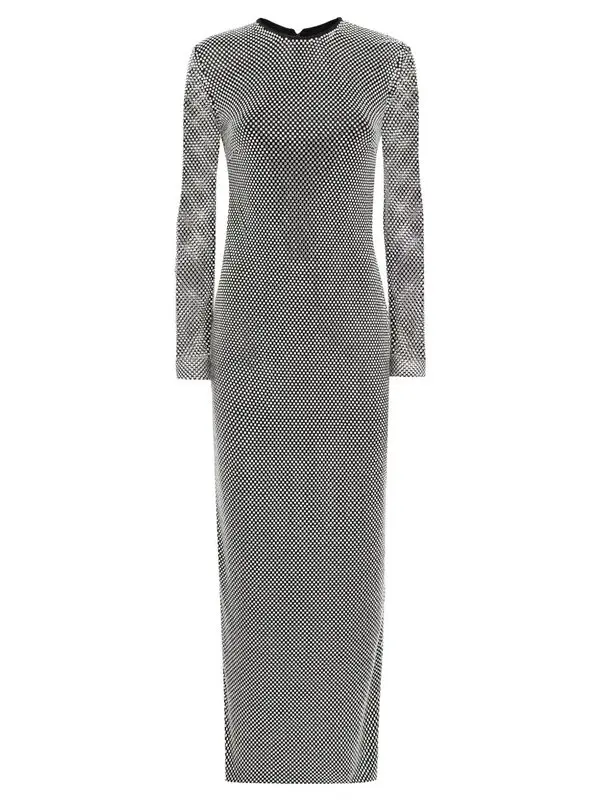 Dolce & Gabbana Crystal Embellished Long Sleeve Maxi Dress - Silver