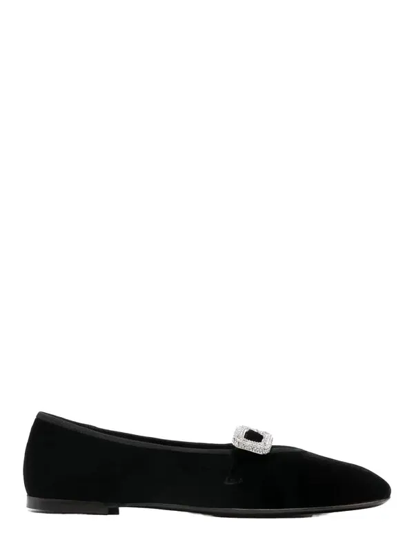 GIUSEPPE ZANOTTI Velvet Ballerina Flats With Crystal Buckle - Black