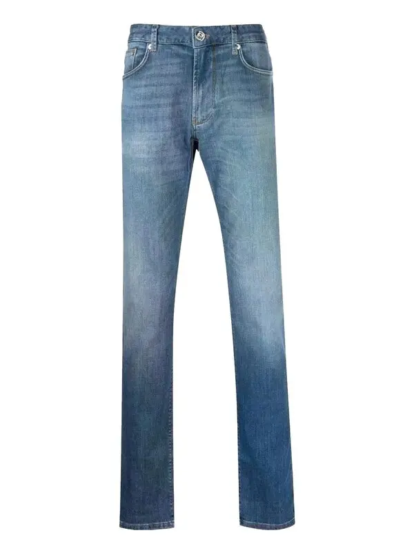Emporio Armani Faded-effect Straight-leg Jeans - Blue