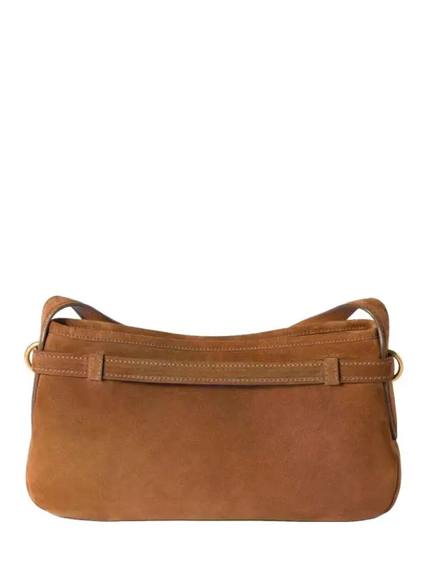Miu Miu Suede Shoulder Bag With Embossed Logo - Brown