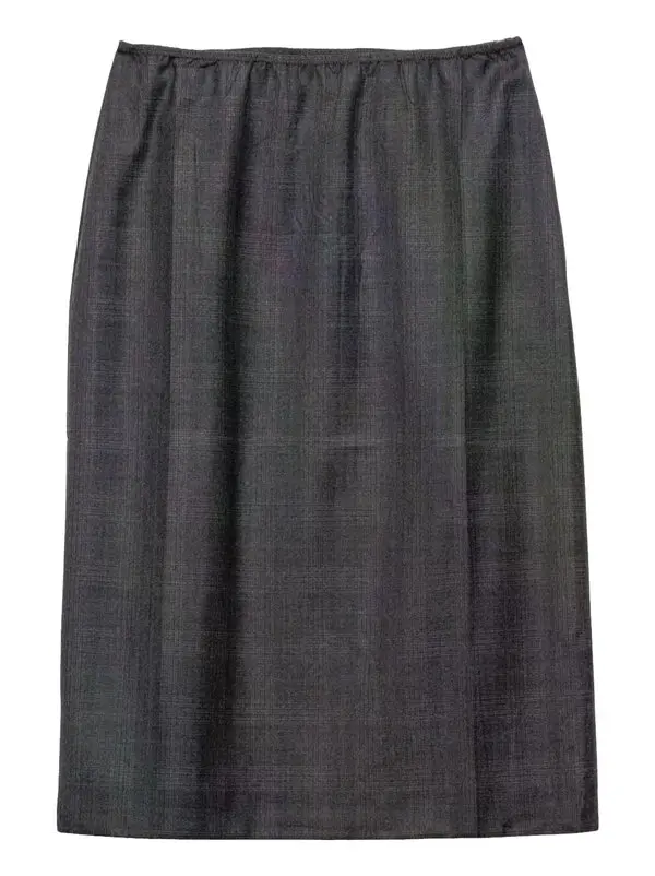 Prada Check Pattern Wool Skirt - Grey