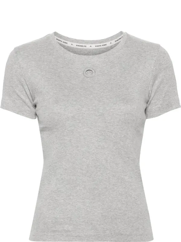 MARINE SERRE Organic Cotton T-shirt With Crescent Moon Embroidery - Grey