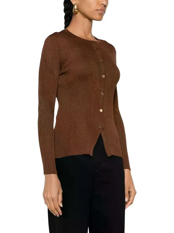 TOM FORD Round Neck Ribbed Cardigan - Brown