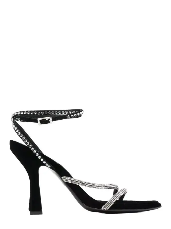 3JUIN Crystal Embellished Pointed Toe Ankle Strap Sandals - Black