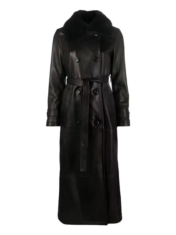 BLANCHA Shearling-collar Double-breasted Coat - Black