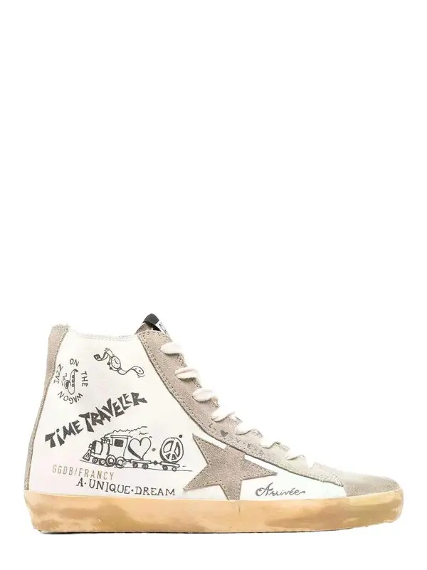 GOLDEN GOOSE Francy High-top Sneakers With Journey Print - Neutrals