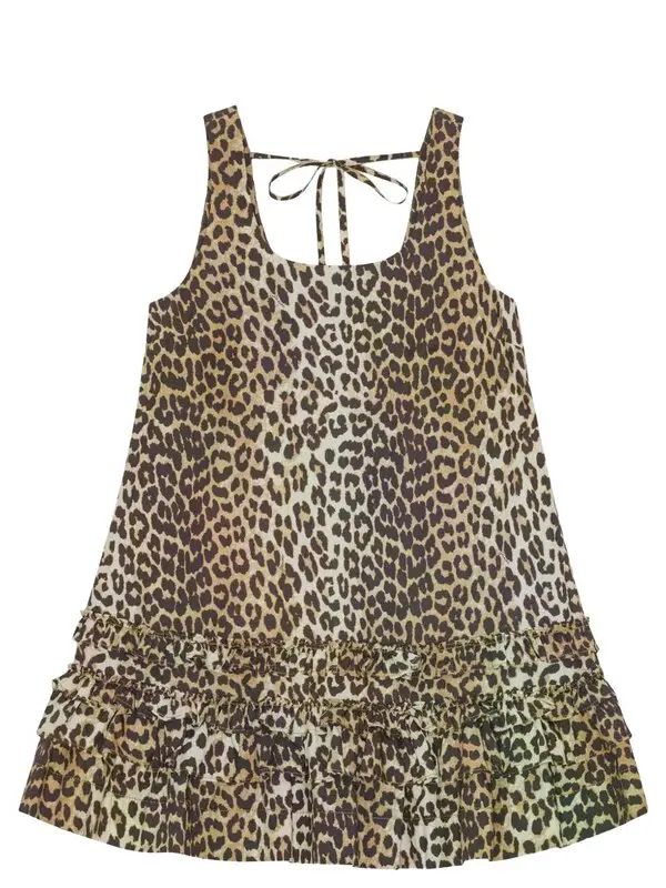 GANNI Leopard Print Ruffled Dress - Neutrals
