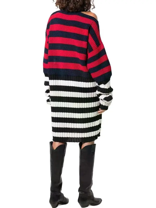 Balmain Ribbed-knit Striped Mini Dress - Red