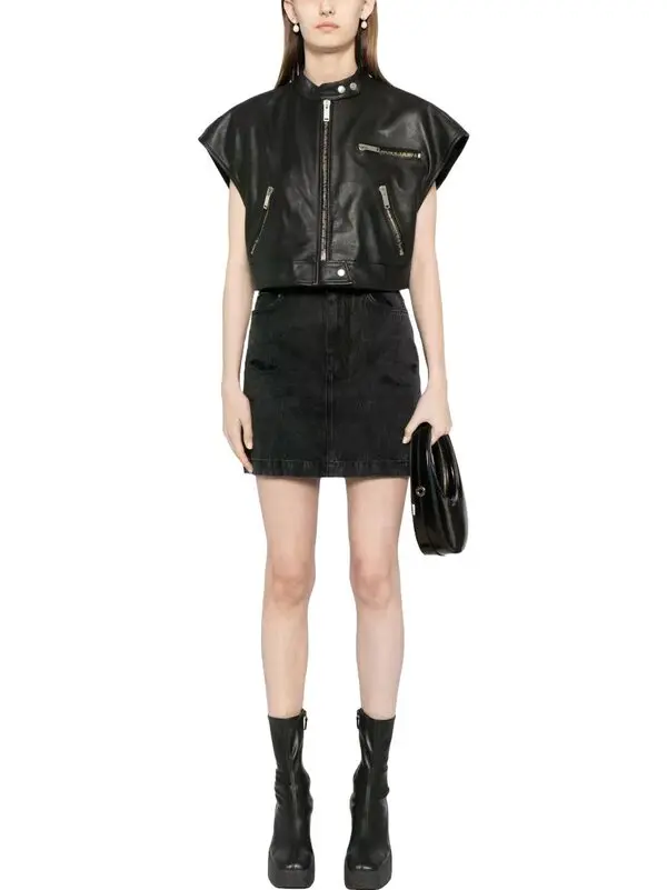 HALFBOY Short-sleeve Cropped Biker Jacket - Black