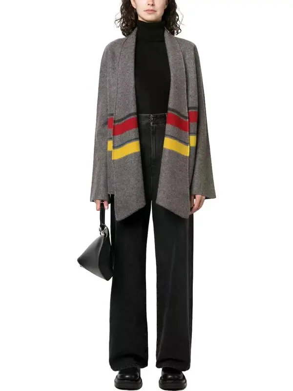 Frenckenberger Cashmere Cardigan With Horizontal Stripes - Grey